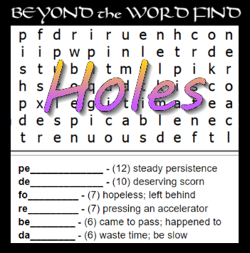 HOLES Prereading Vocabulary Puzzle Activity, Quiz, Worksheet, Test - NO ...