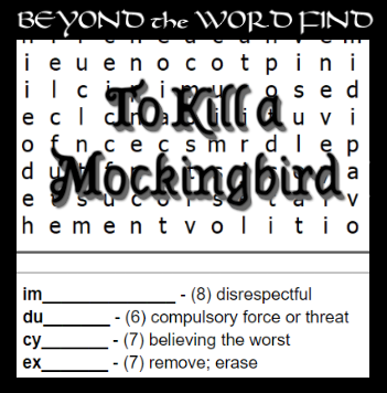 TO KILL A MOCKINGBIRD Vocabulary Puzzle Activity, Quiz, Worksheet, Test ...