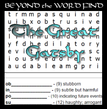 THE GREAT GATSBY Vocabulary Puzzle Activity, Quiz, Worksheet, Test - NO ...