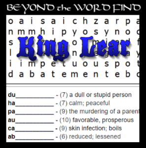KING LEAR Vocabulary Puzzle Activity, Quiz, Worksheet, Test, Review ...