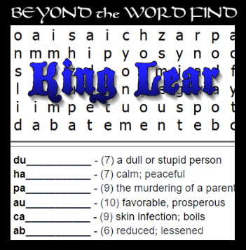KING LEAR Vocabulary Puzzle Activity, Quiz, Worksheet, Test, Review ...