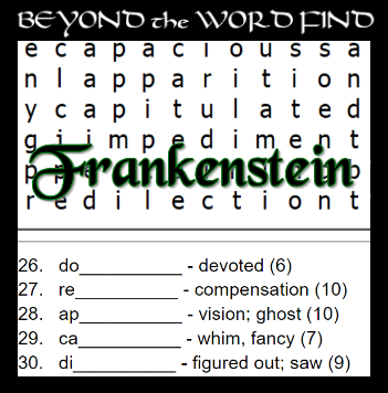 FRANKENSTEIN Prereading Vocabulary Puzzle, Quiz, Worksheet, Test - NO ...