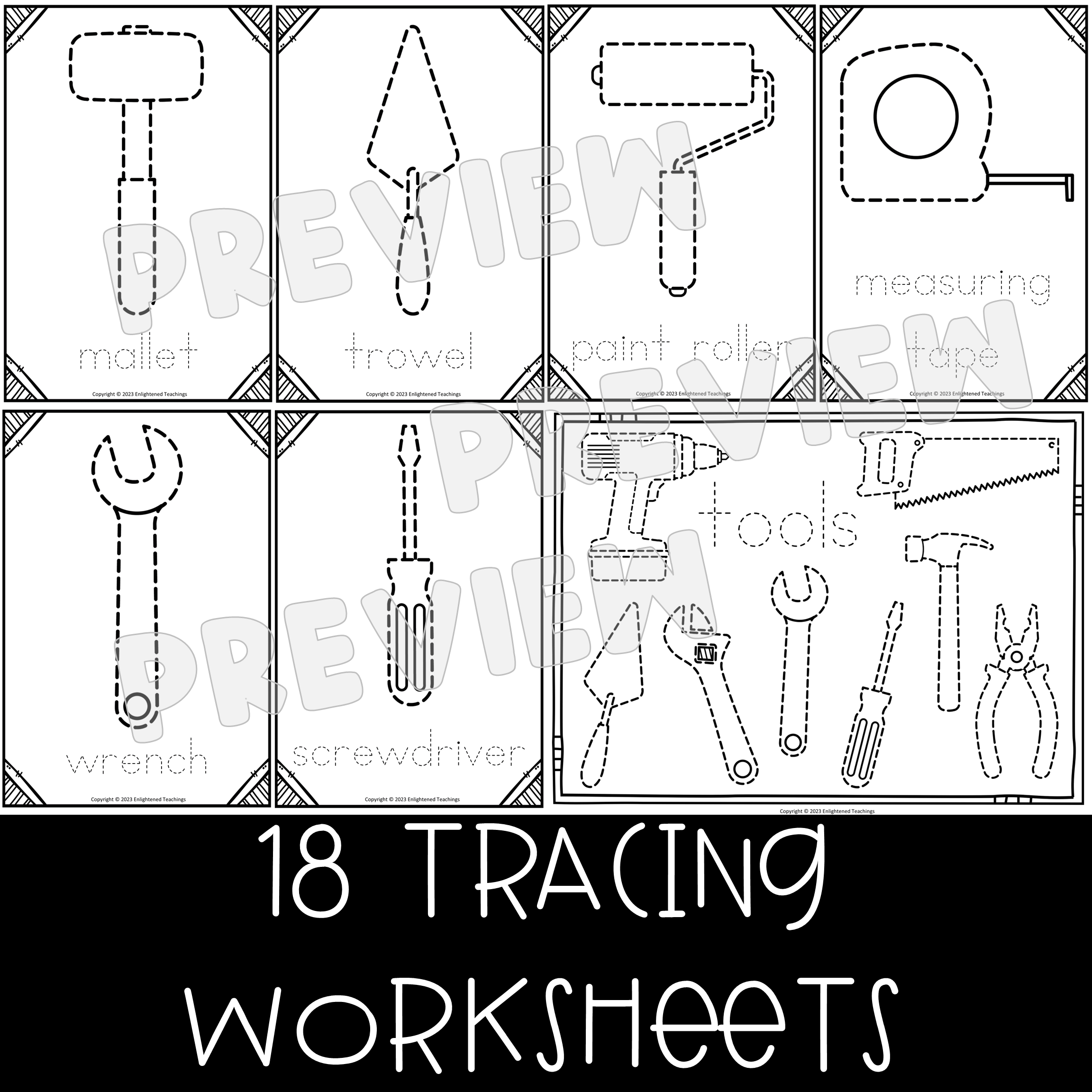 Construction Tools Tracing Worksheets Fine Motor Activity, Tools ...
