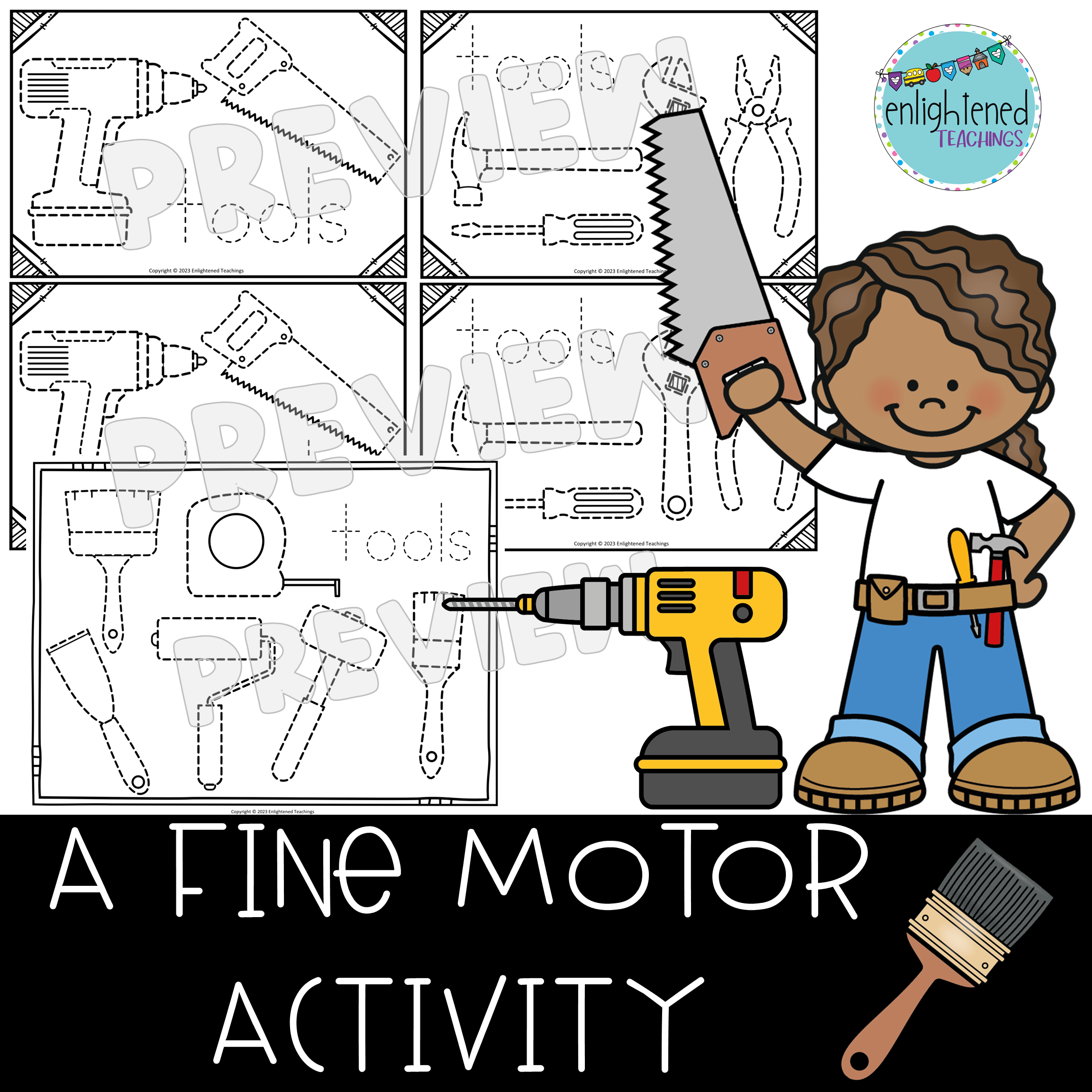 Construction Tools Tracing Worksheets Fine Motor Activity, Tools ...