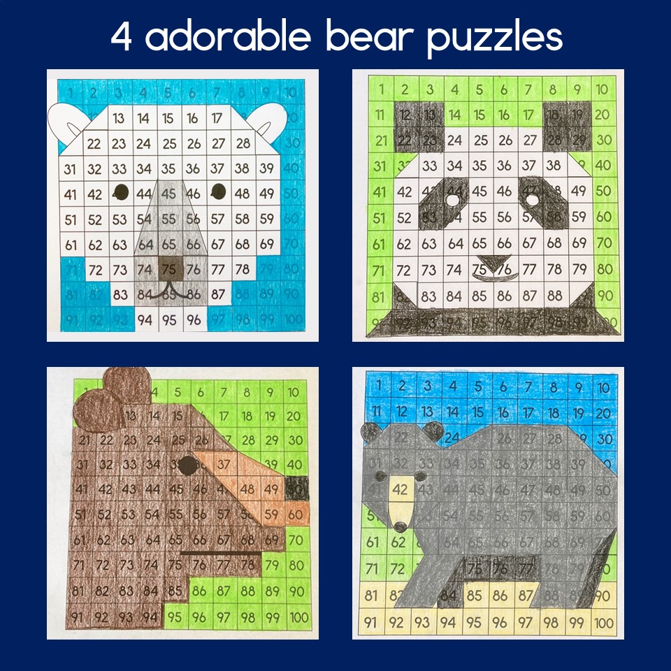 Bears 100s Chart | Hundreds Charts | 100 Chart Panda Polar Brown and ...