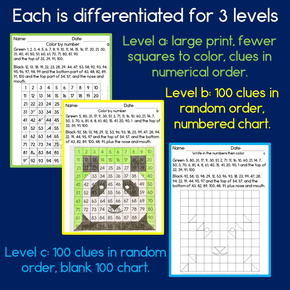 Bears 100s Chart | Hundreds Charts | 100 Chart Panda Polar Brown and ...