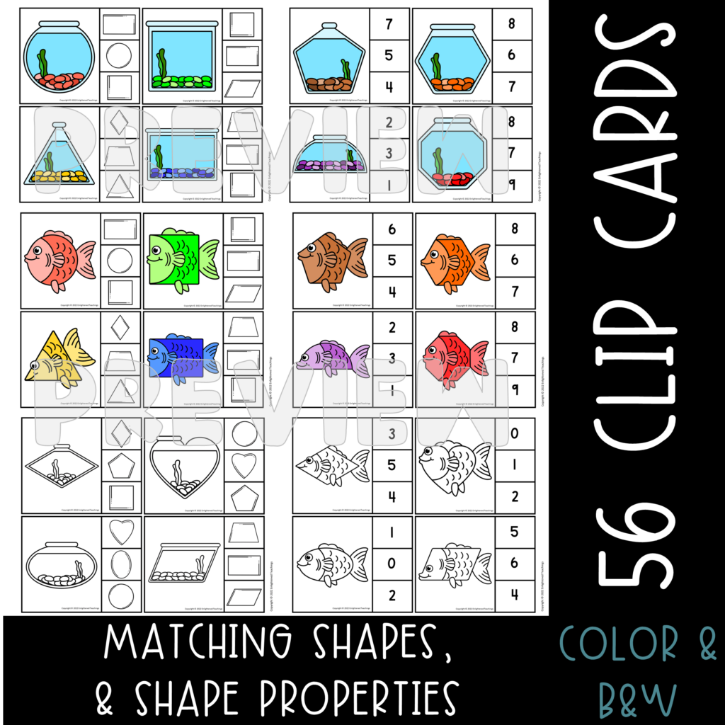 Fish 2D Shape Clip Cards Summer 2D Shape Sorting 2D Shape Properties ...