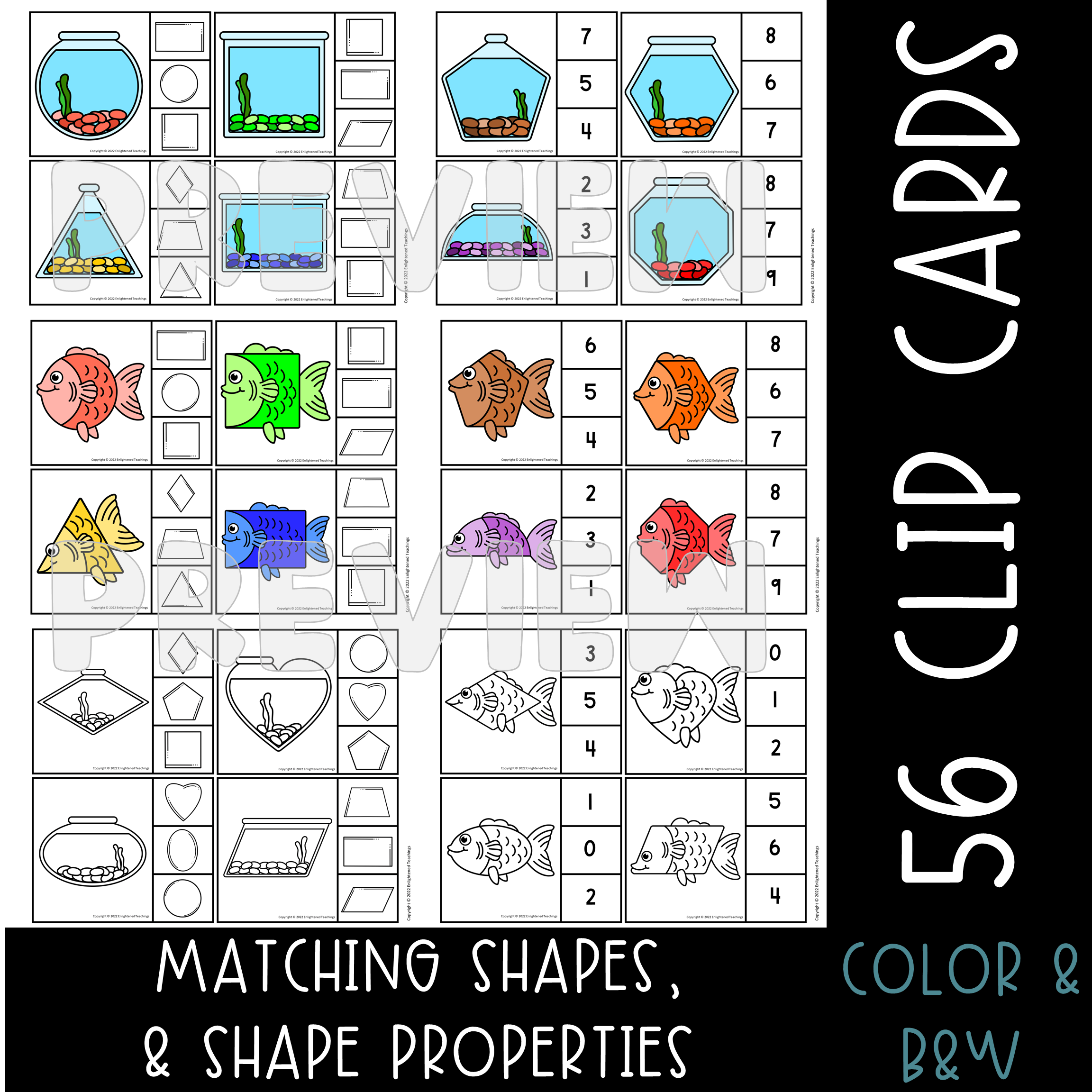 Fish 2D Shape Clip Cards Summer 2D Shape Sorting 2D Shape Properties ...