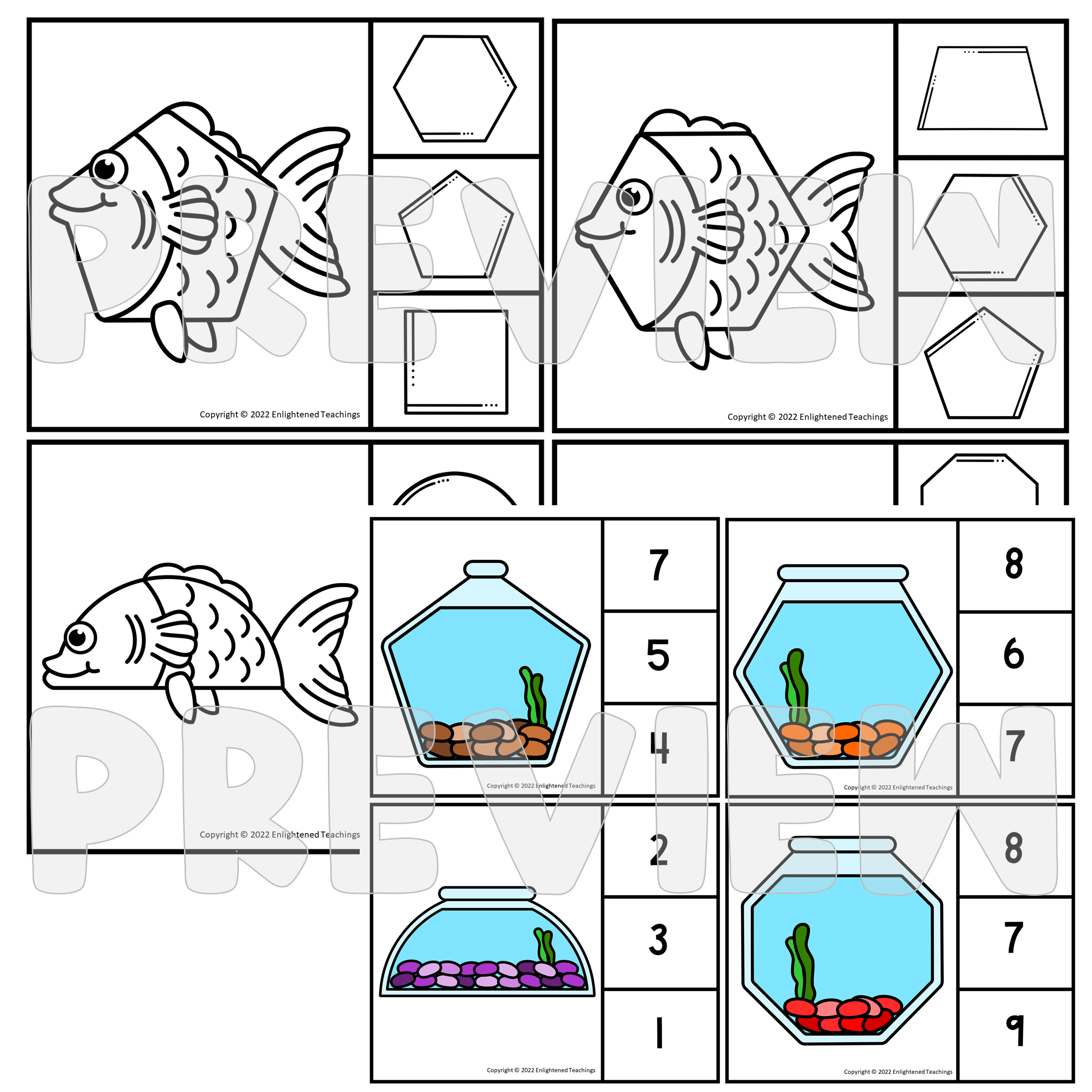 Fish 2D Shape Clip Cards Summer 2D Shape Sorting 2D Shape Properties ...