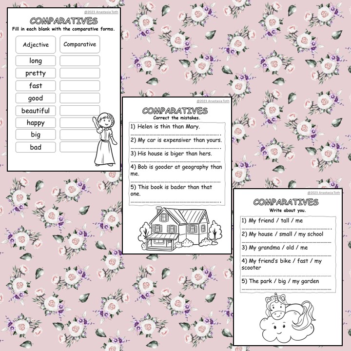 COMPARATIVE ADJECTIVES English ESL EFL printable grammar worksheet ...