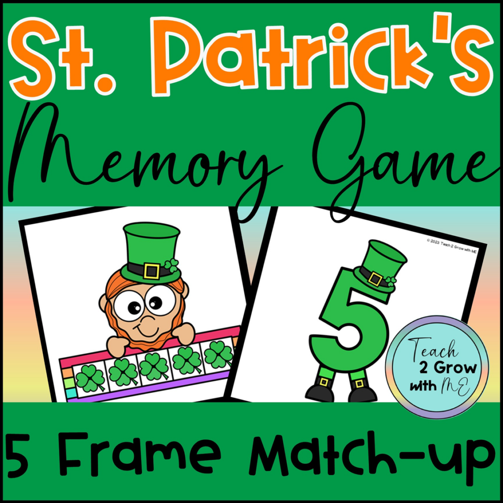 St. Patrick's Day Math 5 Frames Memory Match Large Floor Game for PreK ...