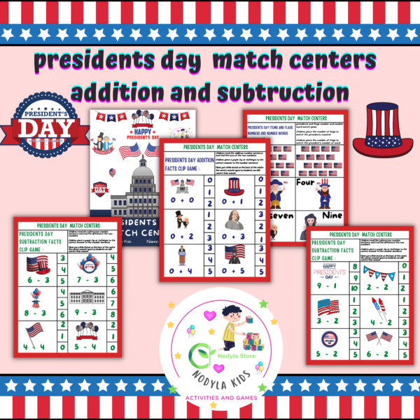 presidents day match centers addition and subtraction | Made By Teachers