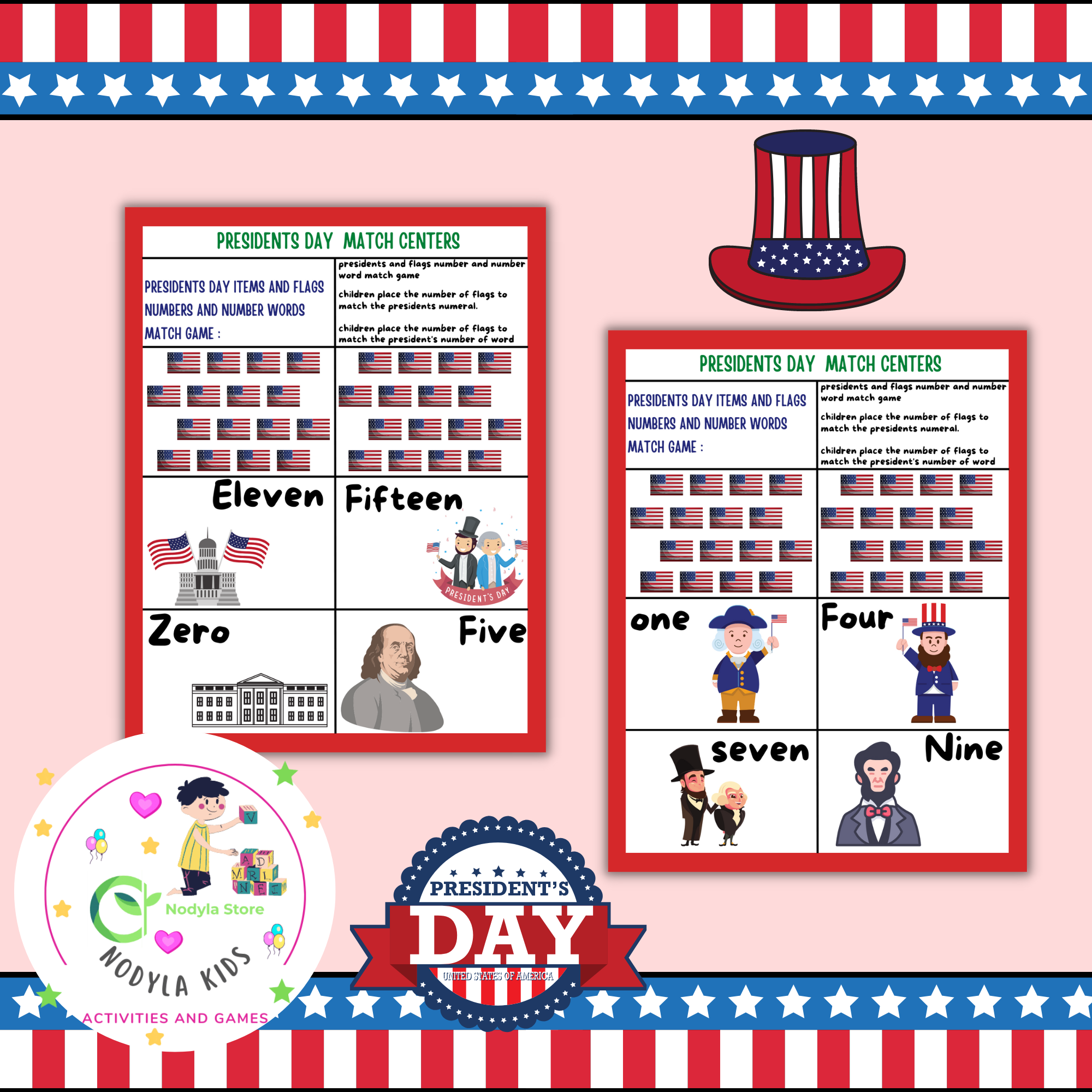 presidents day match centers addition and subtraction | Made By Teachers