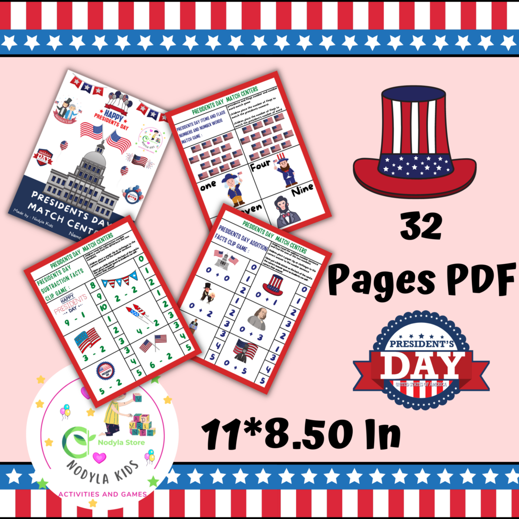 presidents day match centers addition and subtraction | Made By Teachers