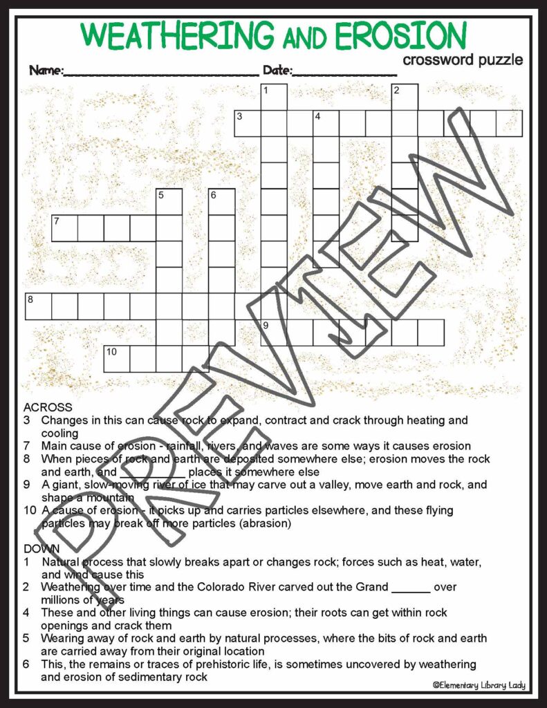 Weathering and Erosion Activities Crossword Puzzle and Word Search ...