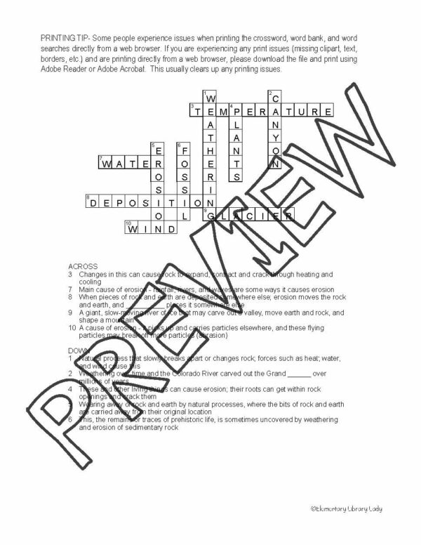 Weathering and Erosion Activities Crossword Puzzle and Word Search ...