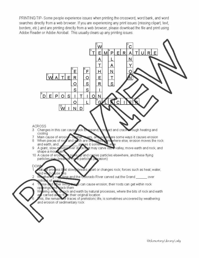 Weathering and Erosion Activities Crossword Puzzle and Word Search ...