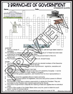 Three 3 Branches of Government Activities Crossword Puzzle and Word ...