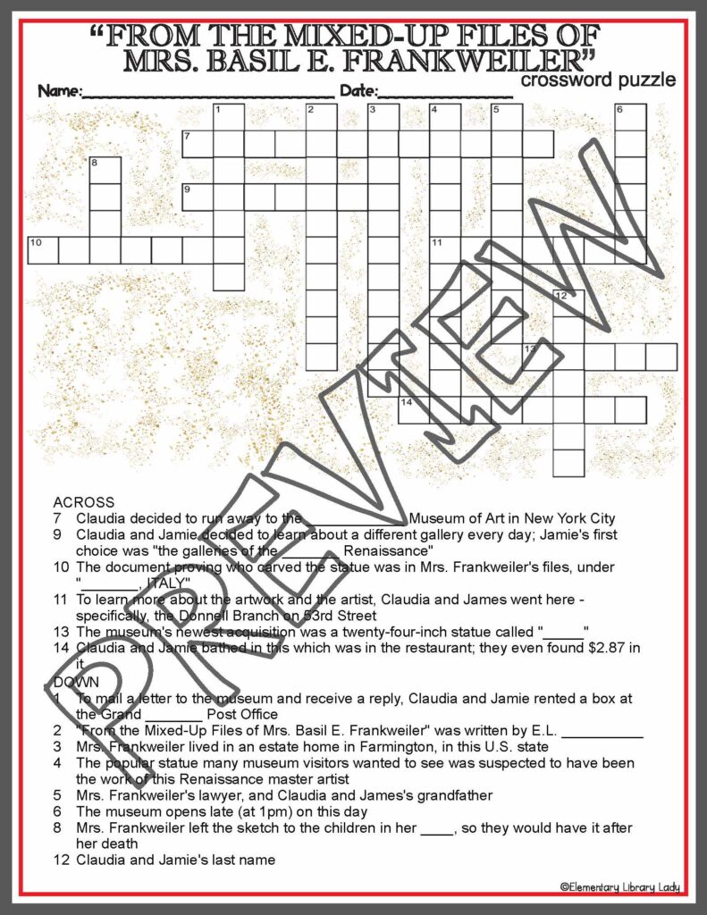 From the Mixed-Up Files of Mrs Basil E Frankweiler Activities ...