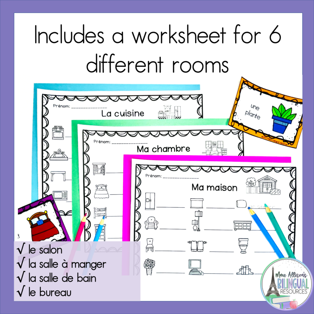 French house vocabulary Activity: Write the Room - Écris la salle: Ma ...
