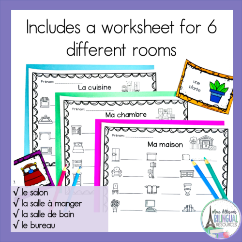 French house vocabulary Activity: Write the Room - Écris la salle: Ma ...