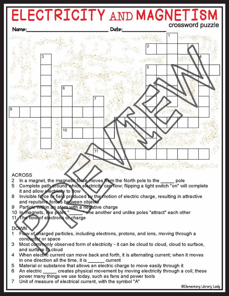 Electricity and Magnetism Activities Crossword Puzzle and Word Search ...