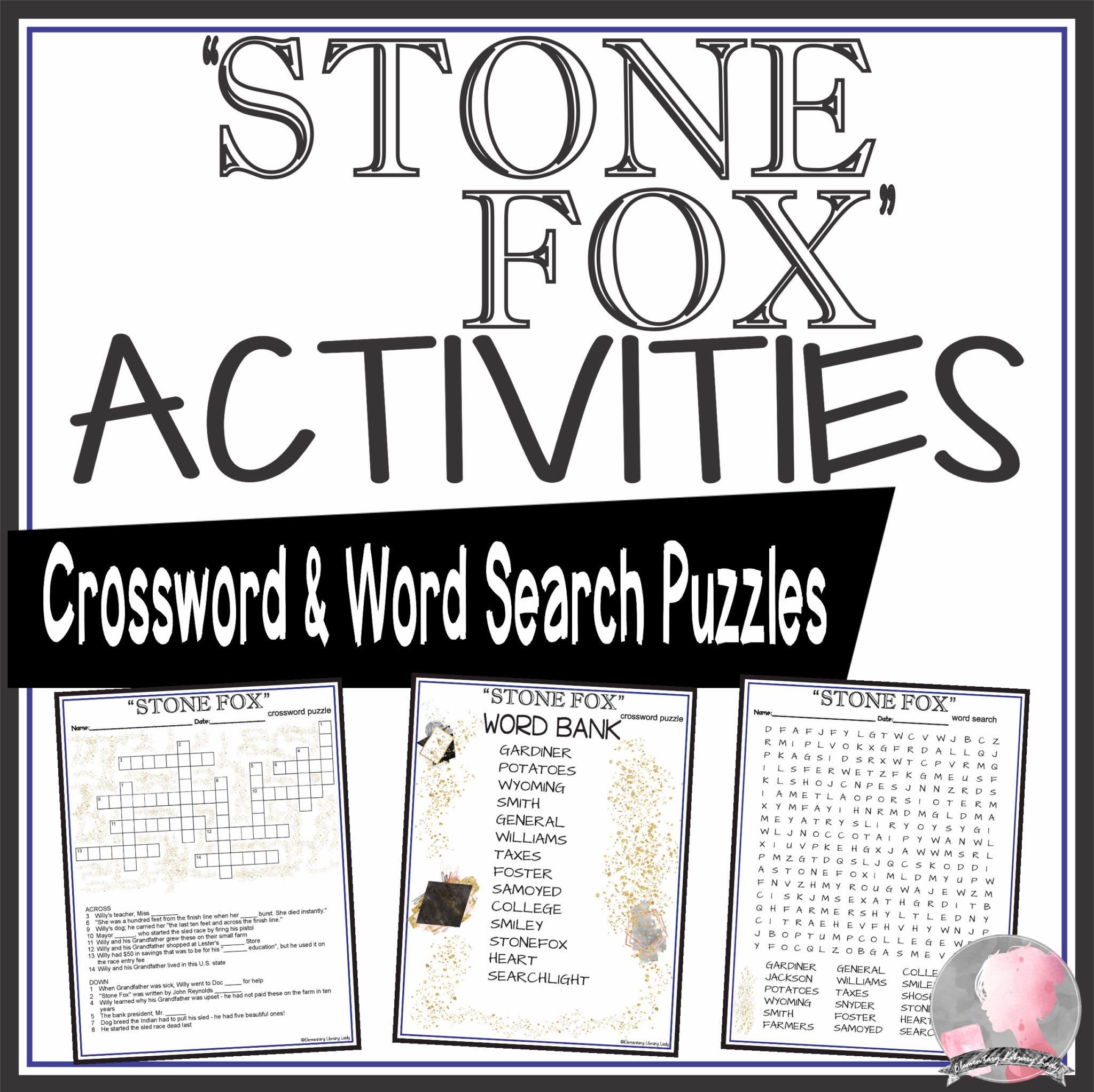 Stone Fox Activities Gardiner Crossword Puzzle and Word Search - Made ...