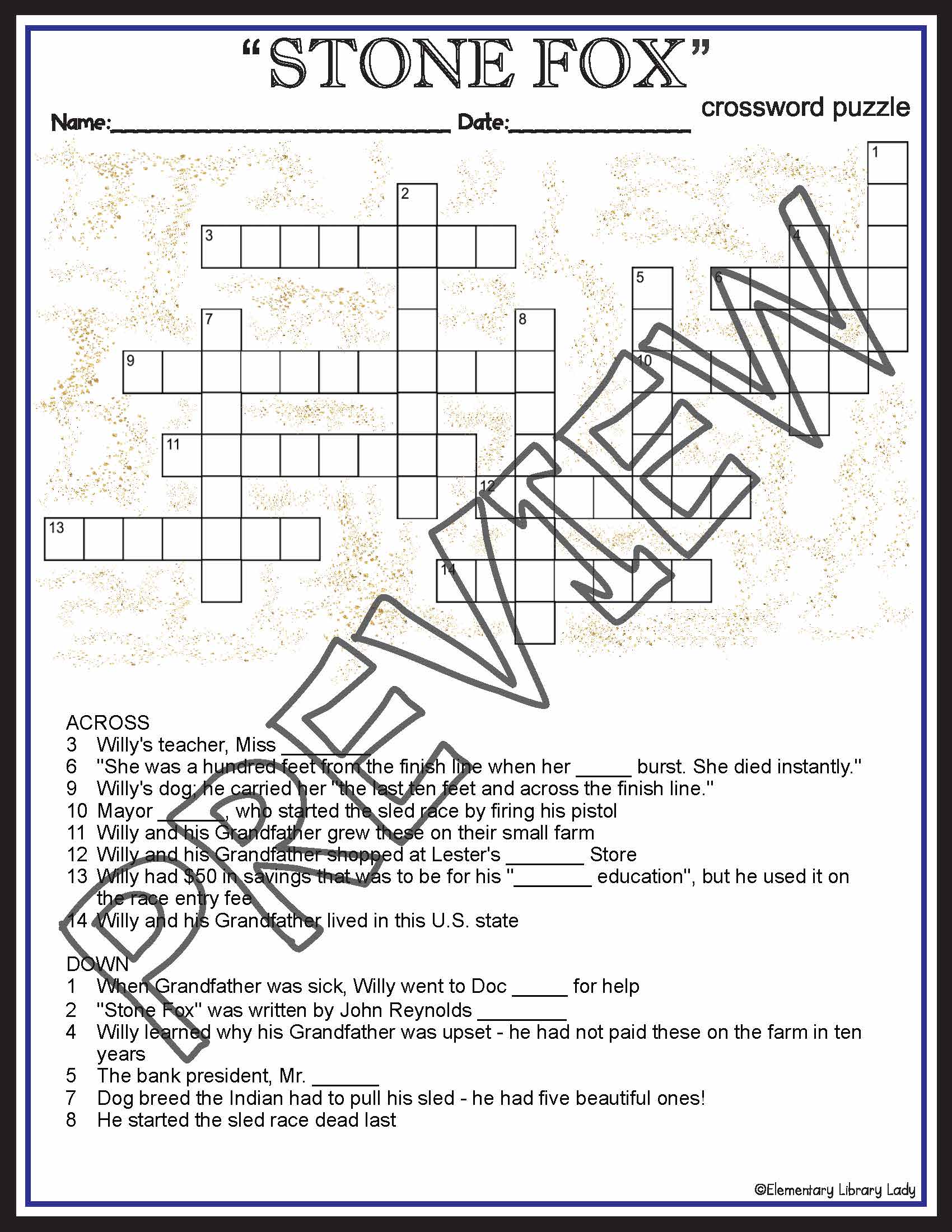 Stone Fox Activities Gardiner Crossword Puzzle and Word Search | Made ...