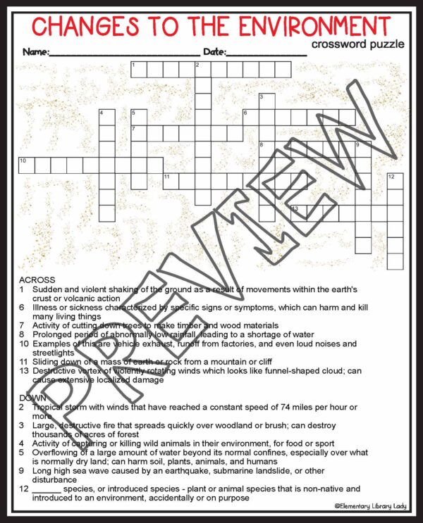 Changes to the Environment Activities Crossword Puzzle and Word Search ...