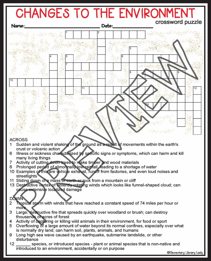 Changes to the Environment Activities Crossword Puzzle and Word Search ...