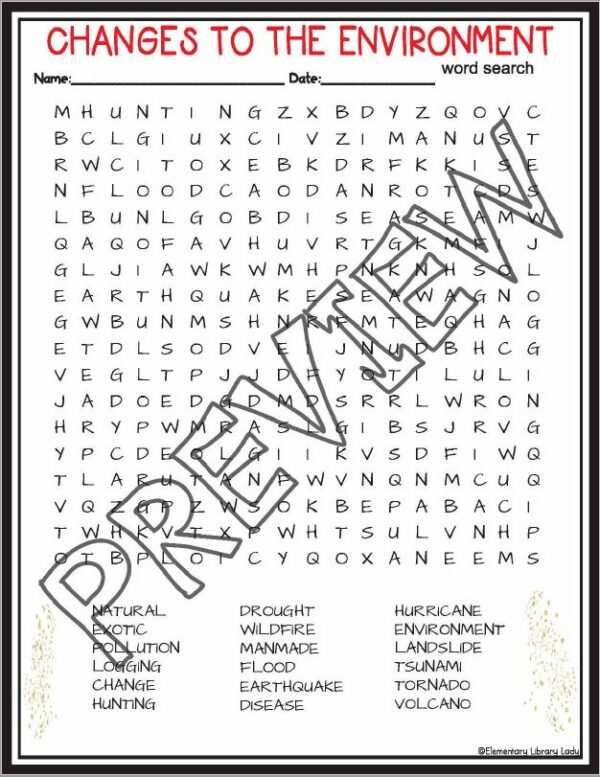 Changes to the Environment Activities Crossword Puzzle and Word Search ...