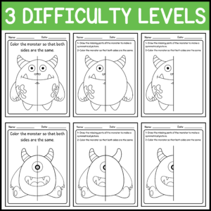 Monsters Lines of Symmetry: Drawing and Coloring Activity for Math Art ...