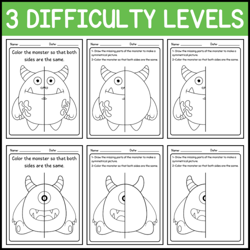 Monsters Lines of Symmetry: Drawing and Coloring Activity for Math Art ...