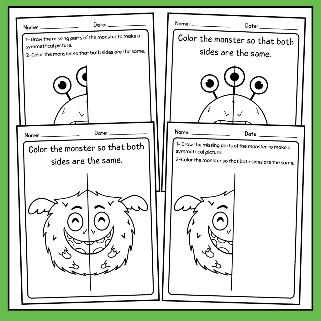 Monsters Lines of Symmetry: Drawing and Coloring Activity for Math Art ...