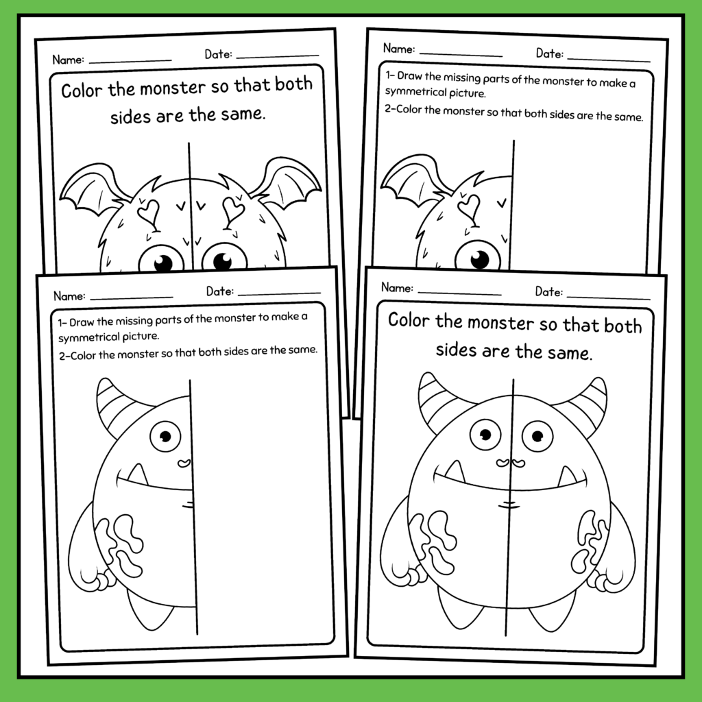 Monsters Lines of Symmetry: Drawing and Coloring Activity for Math Art ...