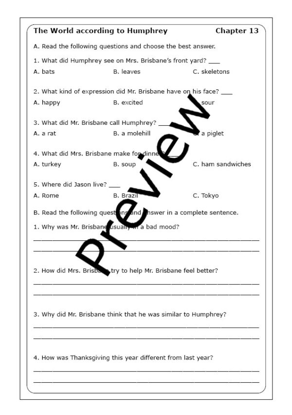 Betty G. Birney "The World according to Humphrey" worksheets - Made By ...