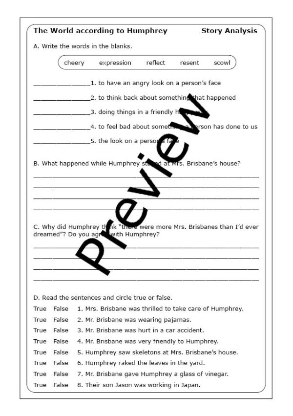 Betty G. Birney "The World according to Humphrey" worksheets | Made By ...