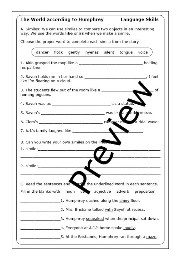 Betty G. Birney "The World according to Humphrey" worksheets - Made By ...