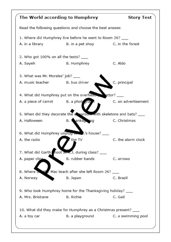 Betty G. Birney "The World according to Humphrey" worksheets | Made By ...