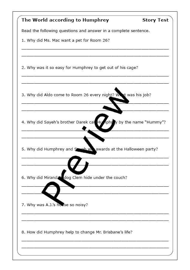 Betty G. Birney "The World according to Humphrey" worksheets | Made By ...