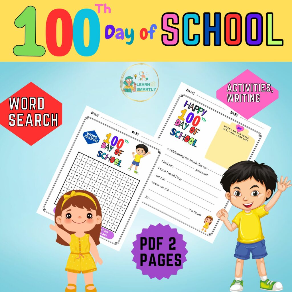 100th day of school wordsearch / Activities, worksheet for kids | Made ...