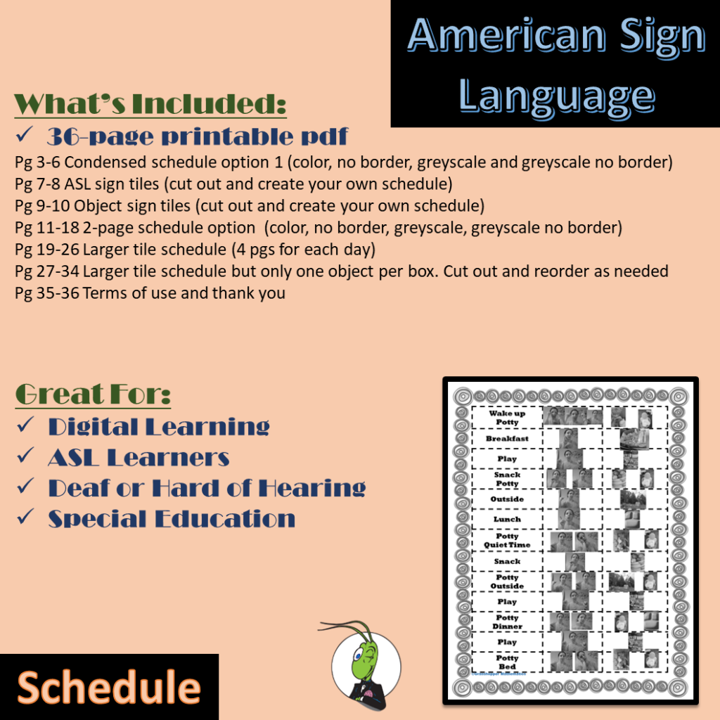 Toddler Day Schedule Visual with Pictures American Sign Language (ASL ...