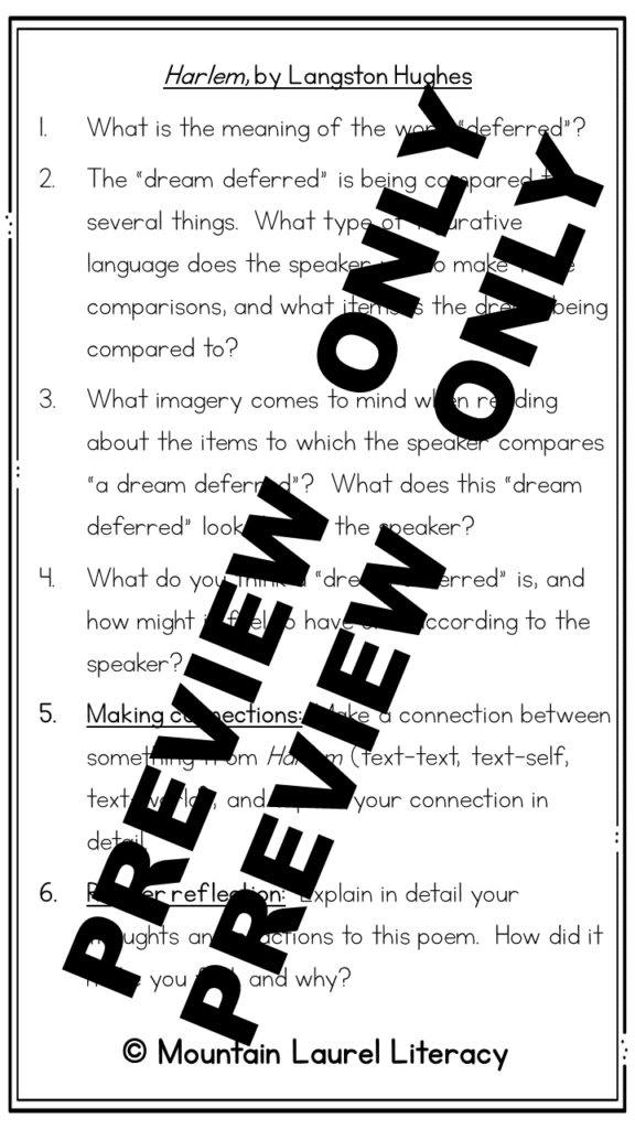 Langston Hughes Poetry Mini-Unit for Figurative Language and Imagery ...