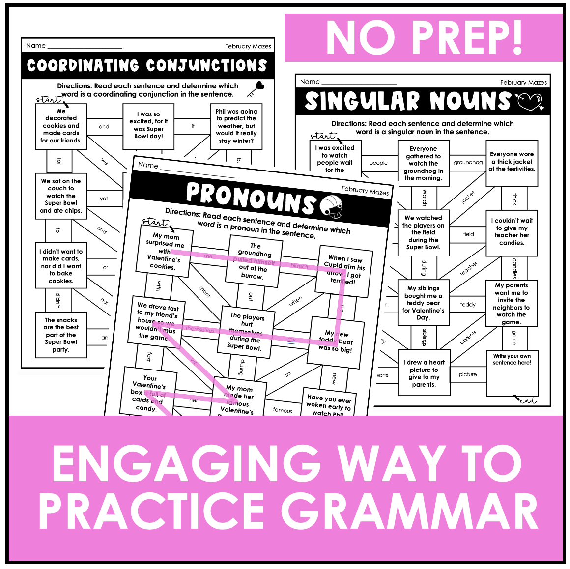 Grammar Practice Worksheets | February Maze Activities | Made By Teachers