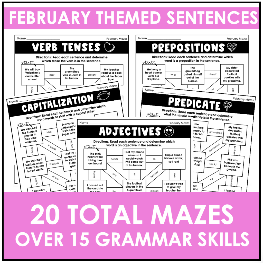 Grammar Practice Worksheets | February Maze Activities | Made By Teachers