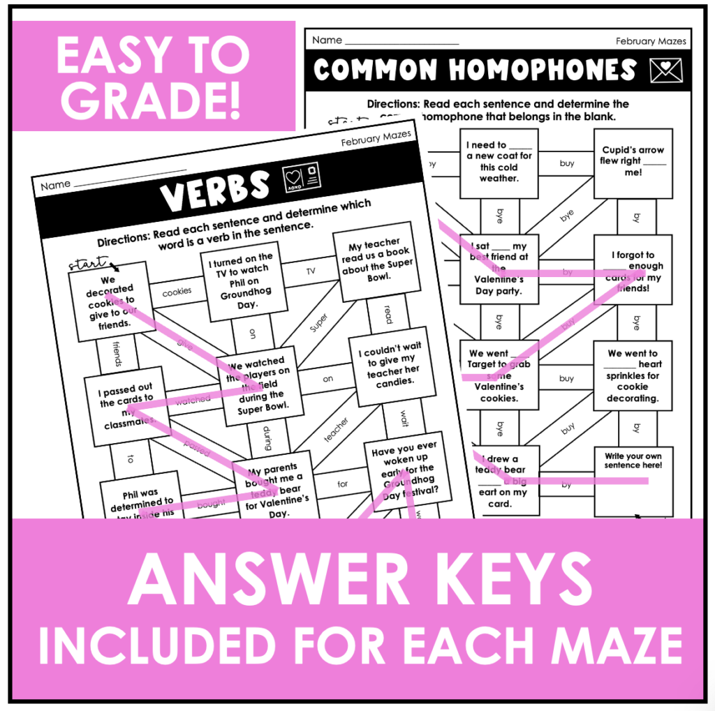 Grammar Practice Worksheets | February Maze Activities | Made By Teachers