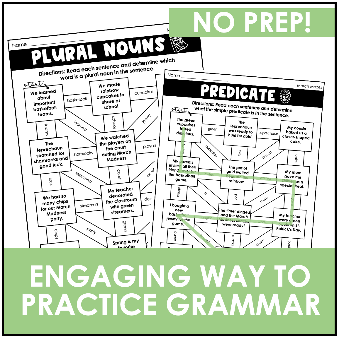 Grammar Practice Worksheets | March Parts of Speech Maze Activities ...
