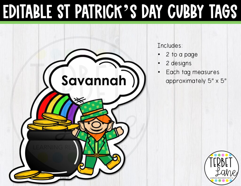 Editable St. Patrick's Day Cubby Tags | Made By Teachers