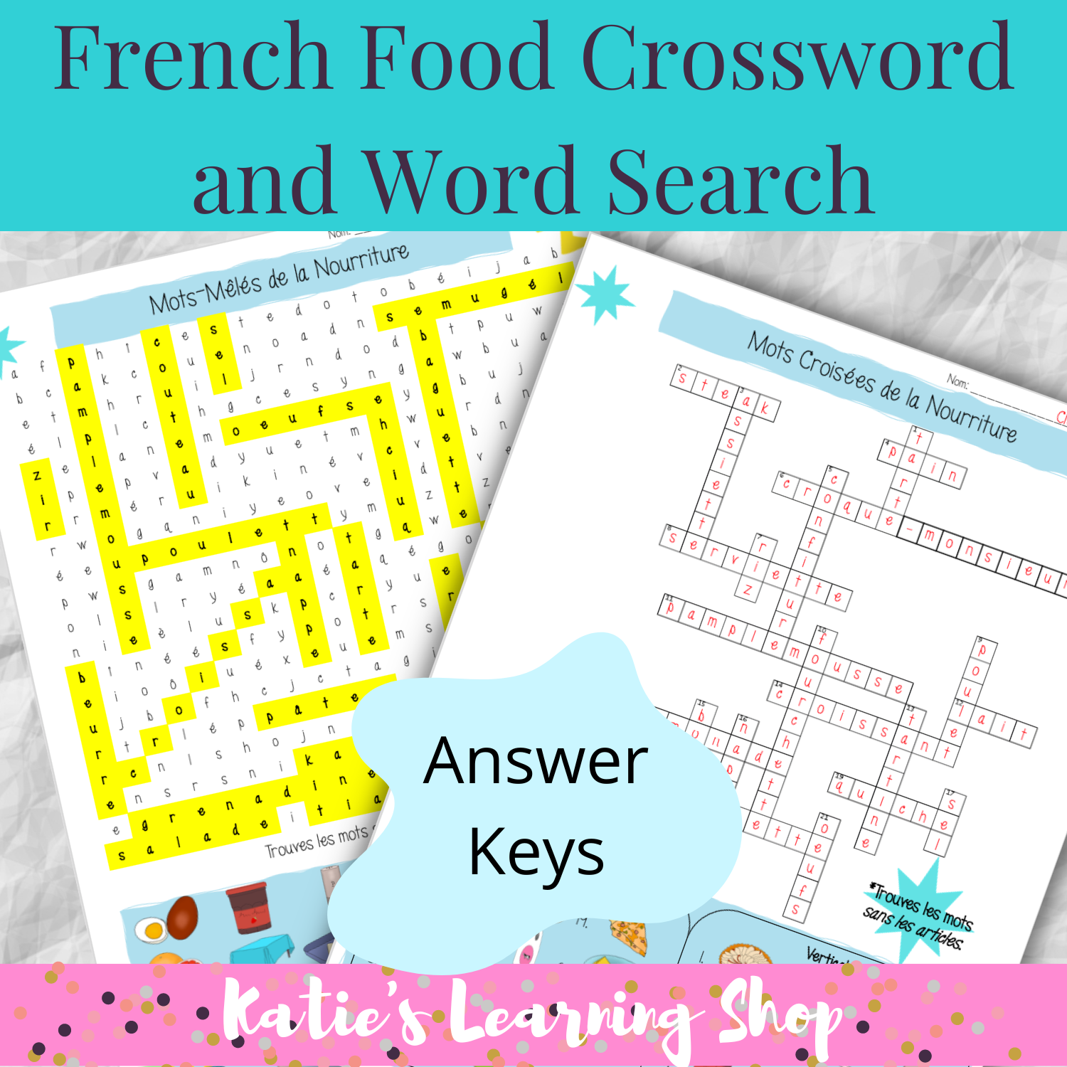 French Word Search and Crossword: La Nourriture | Food | Made By Teachers