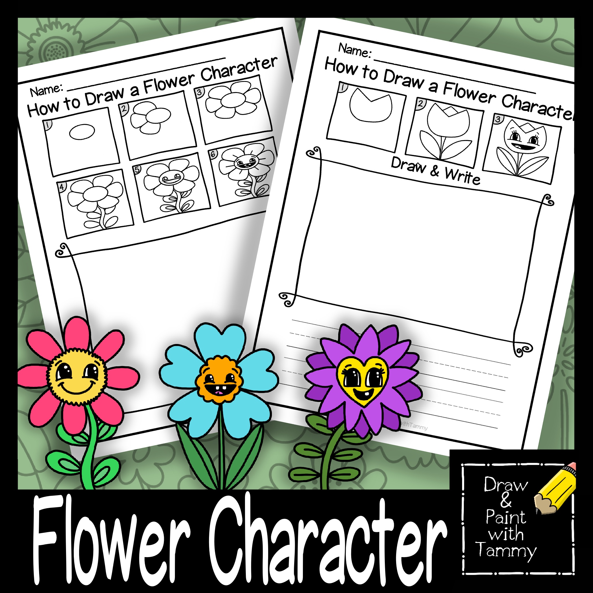 Directed Drawing Flower Character Spring How to Draw and Write Art Sub ...